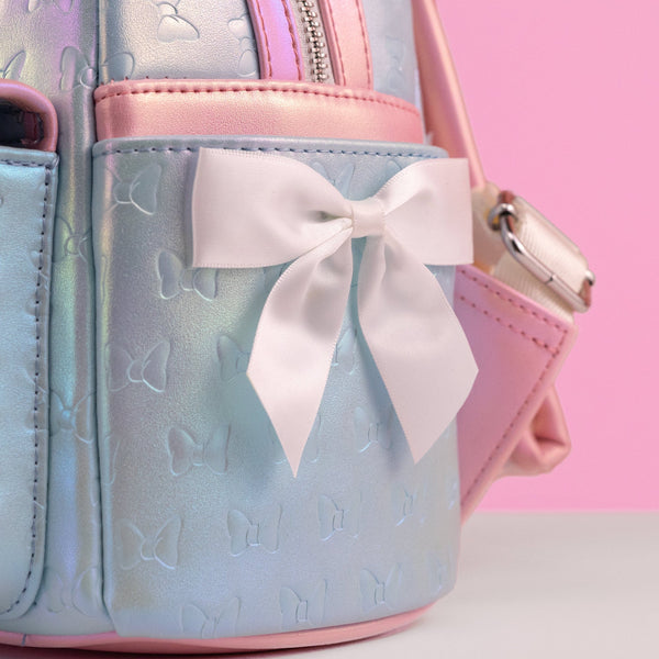 Loungefly x Disney Minnie Mouse Pearlescent Blue Bows Mini Backpack ...